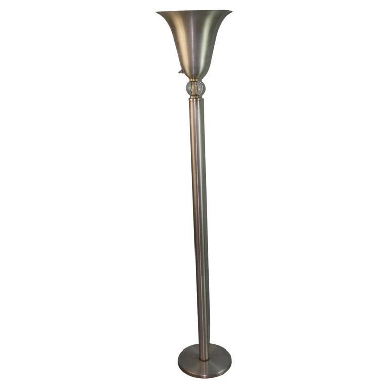 Art Deco Machine Age Brushed Aluminum and Glass Torchiere by Russel ...