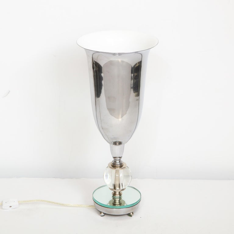 Art Deco Machine Age Chrome and Mirrored Uplight with Glass Ball ...