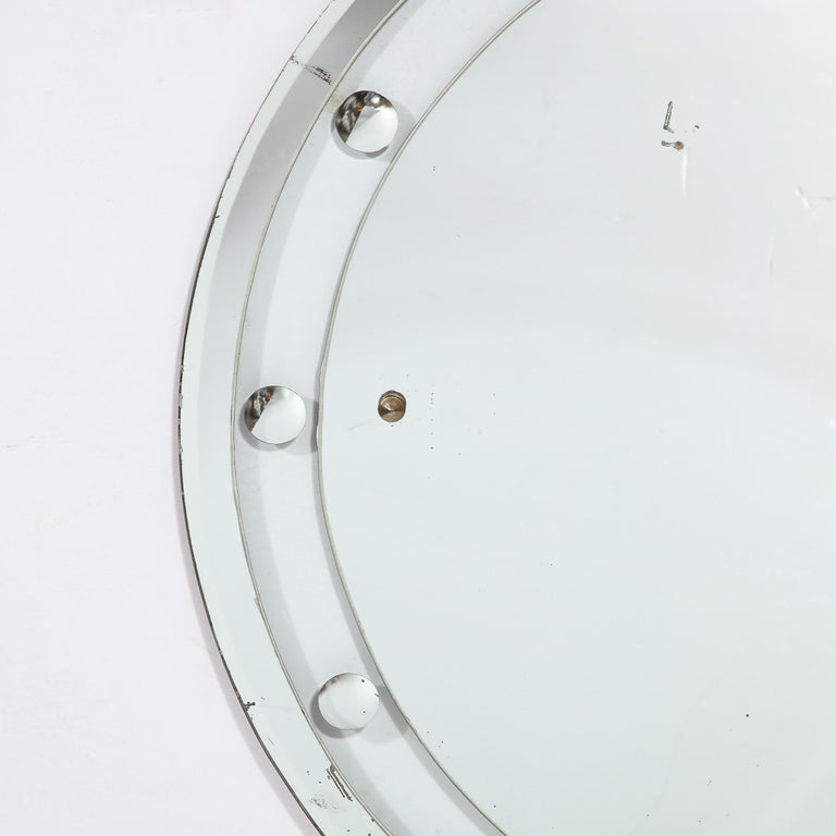 Art Deco Machine Age Floating Edge Round Banded Mirror W/ Reverse Bevel ...