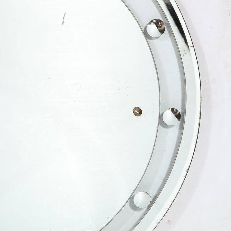 Art Deco Machine Age Floating Edge Round Banded Mirror W/ Reverse Bevel ...