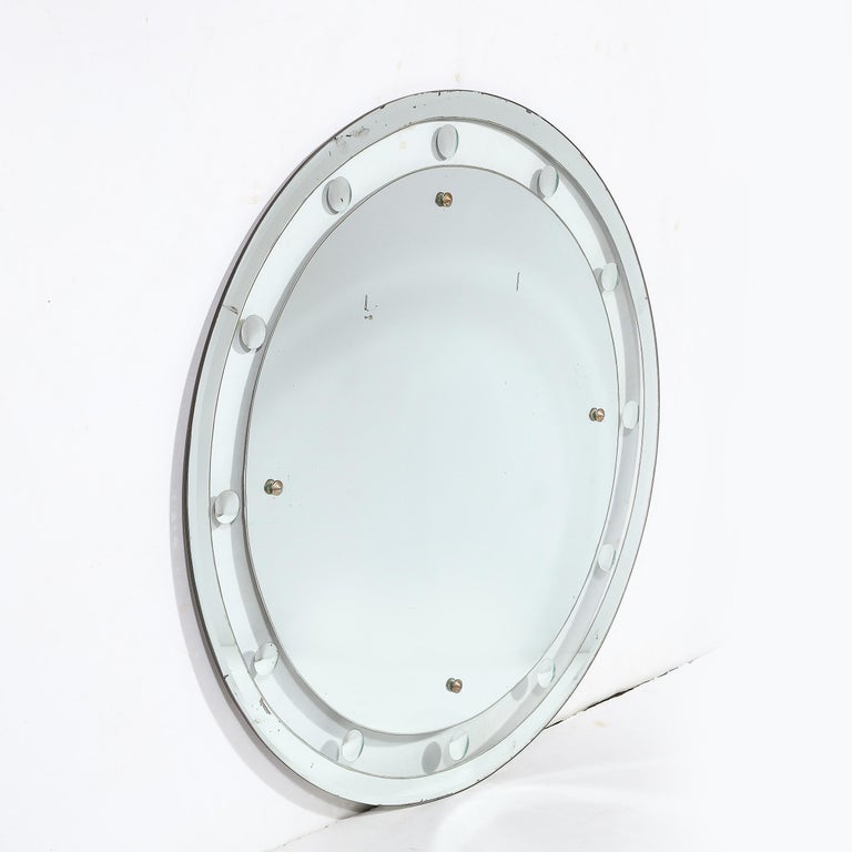 Art Deco Machine Age Floating Edge Round Banded Mirror W/ Reverse Bevel ...