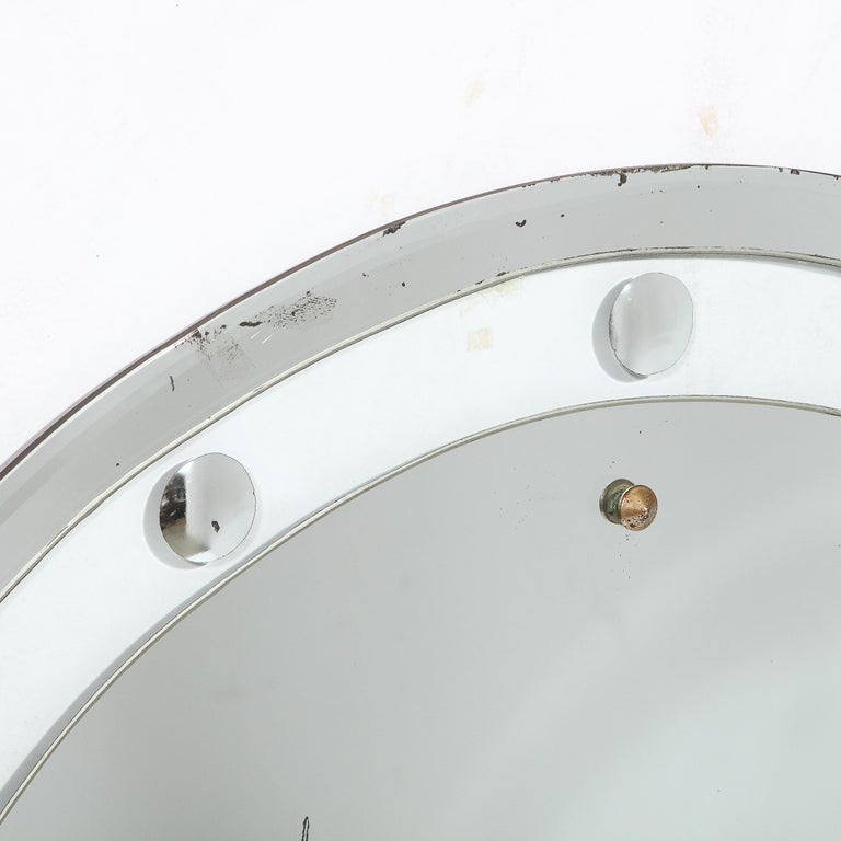 Art Deco Machine Age Floating Edge Round Banded Mirror W/ Reverse Bevel ...