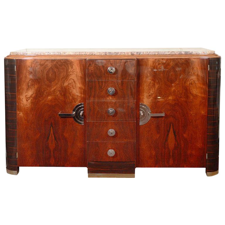 Art Deco Machine Age Macassar and Mahogany Sideboard with Streamlined ...