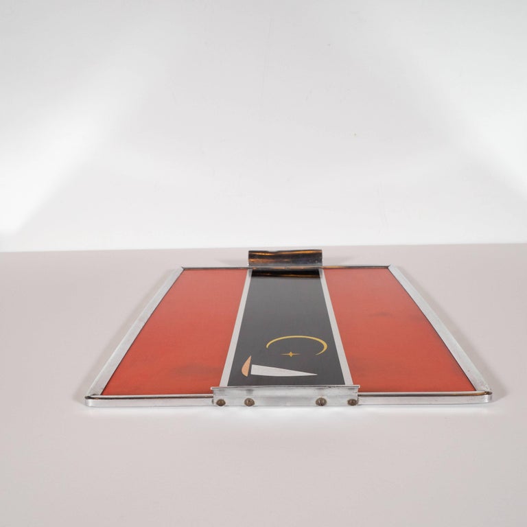 Art Deco Machine Age Polished Aluminum and Inlaid Bakelite Bar Tray at ...