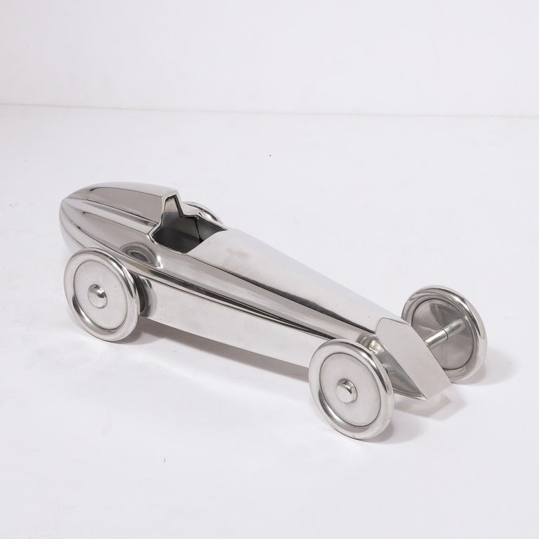 Art Deco Machine Age Polished Nickel Streamlined Race Car Sculpture at ...