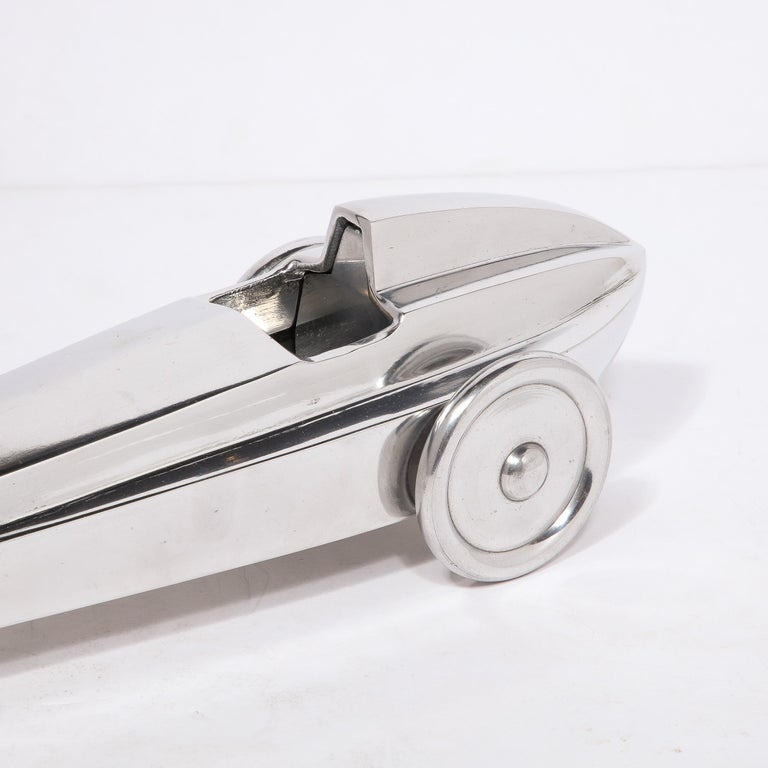 Art Deco Machine Age Polished Nickel Streamlined Race Car Sculpture at ...
