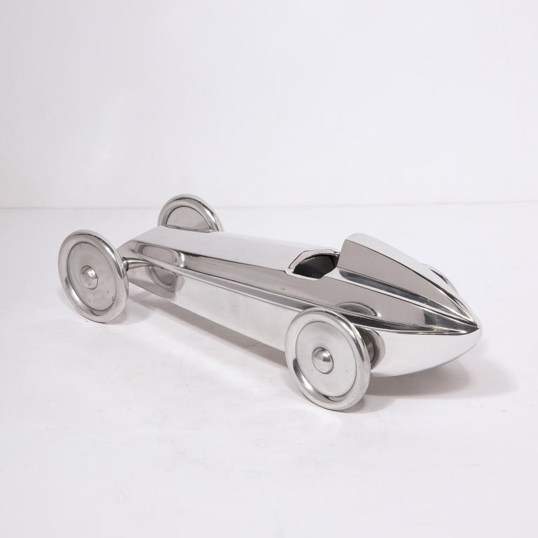 Art Deco Machine Age Polished Nickel Streamlined Race Car Sculpture at ...