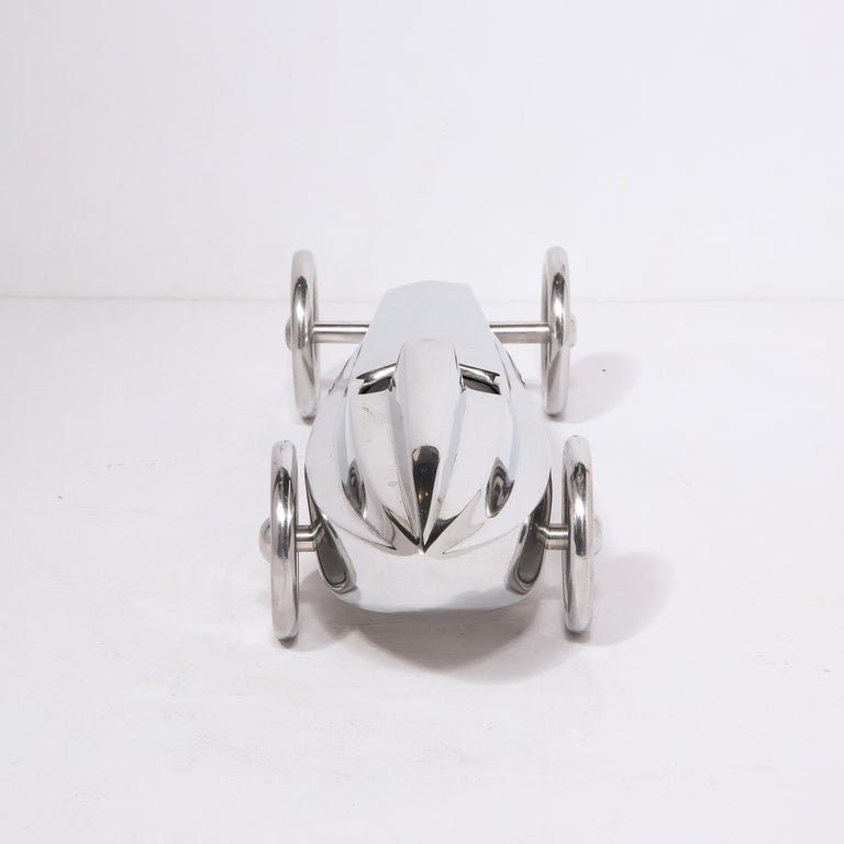 Art Deco Machine Age Polished Nickel Streamlined Race Car Sculpture at ...