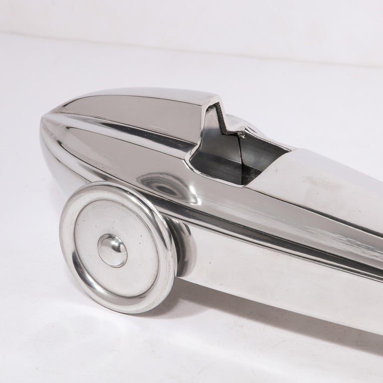 Art Deco Machine Age Polished Nickel Streamlined Race Car Sculpture at ...
