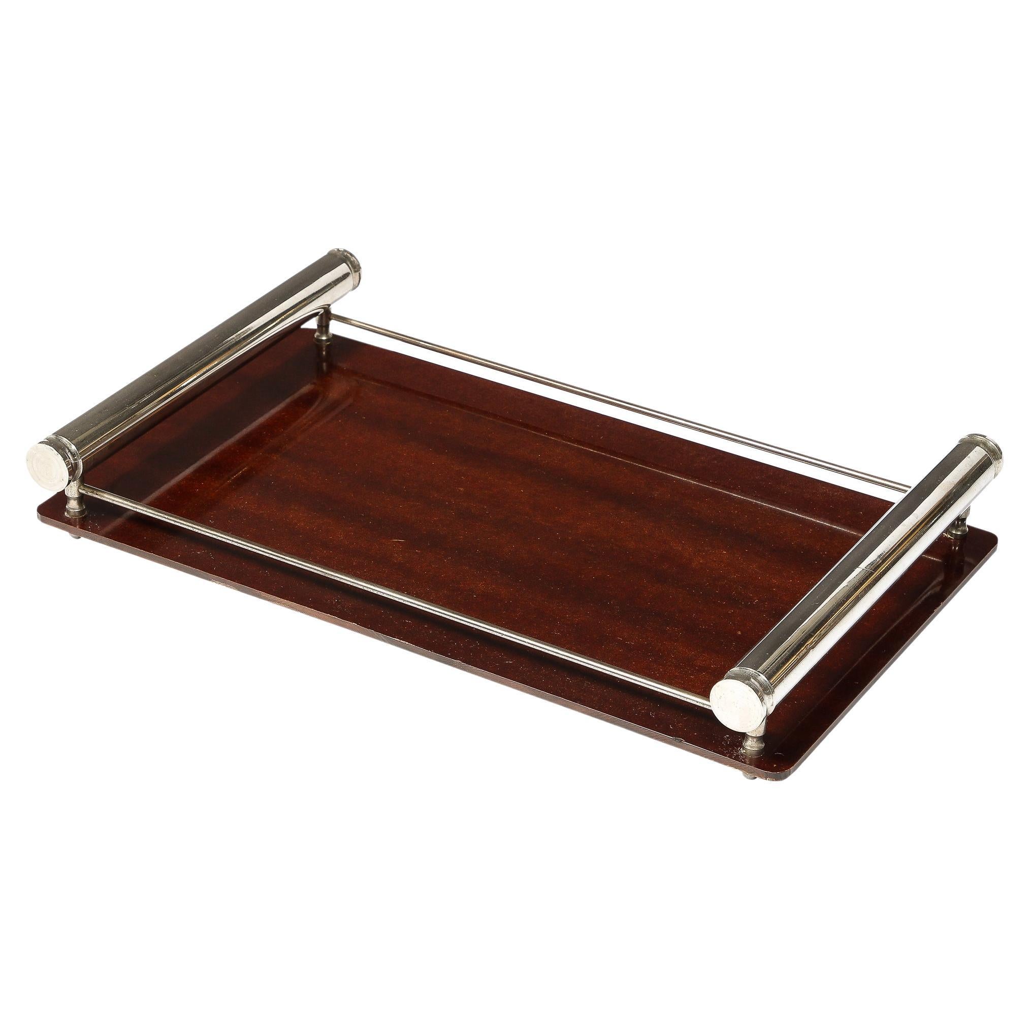 Art Deco Machine Age Sienna Bakelite Serving Tray with Satin Nickel ...