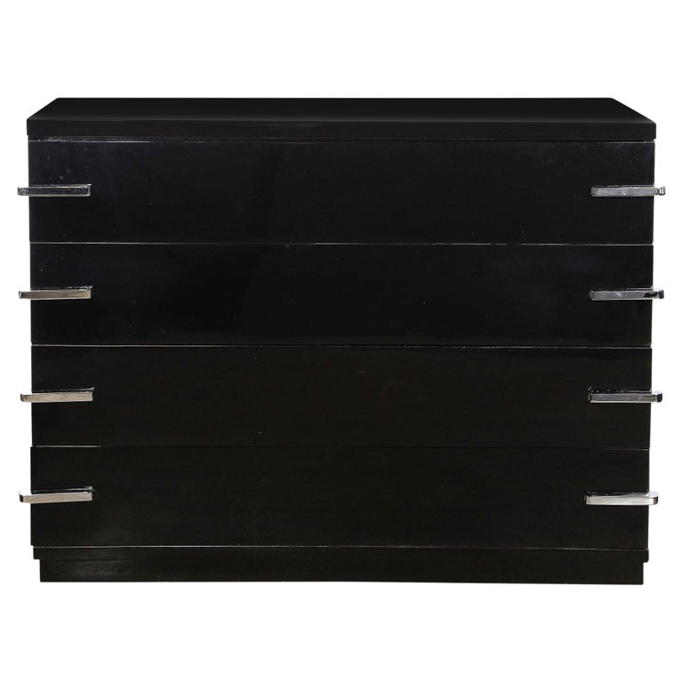 Art Deco Machine Age Streamline Black Lacquer 4 Drawer Dresser with ...