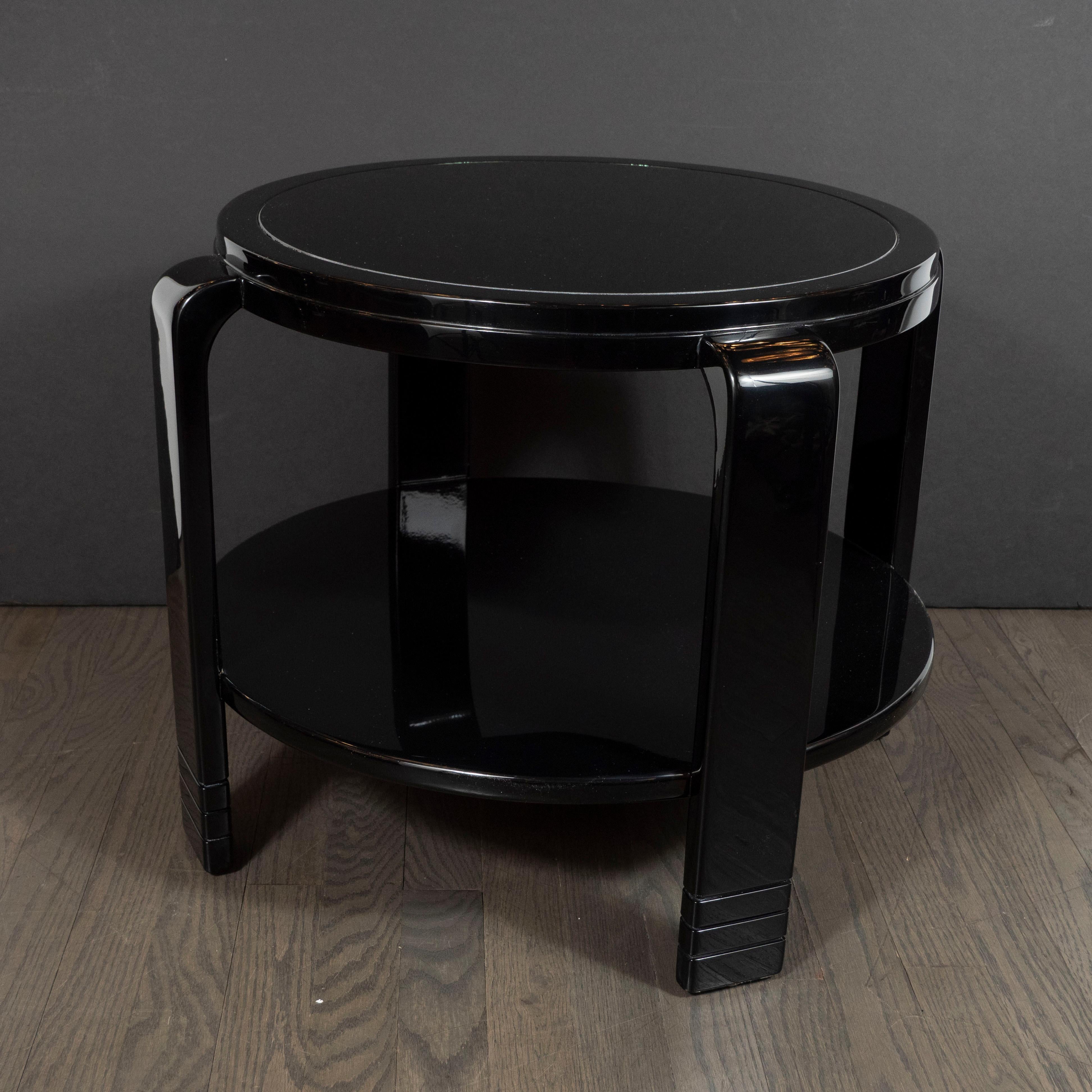 Art Deco Machine Age Streamlined Two-Tier Black Lacquer and Vitrolite ...