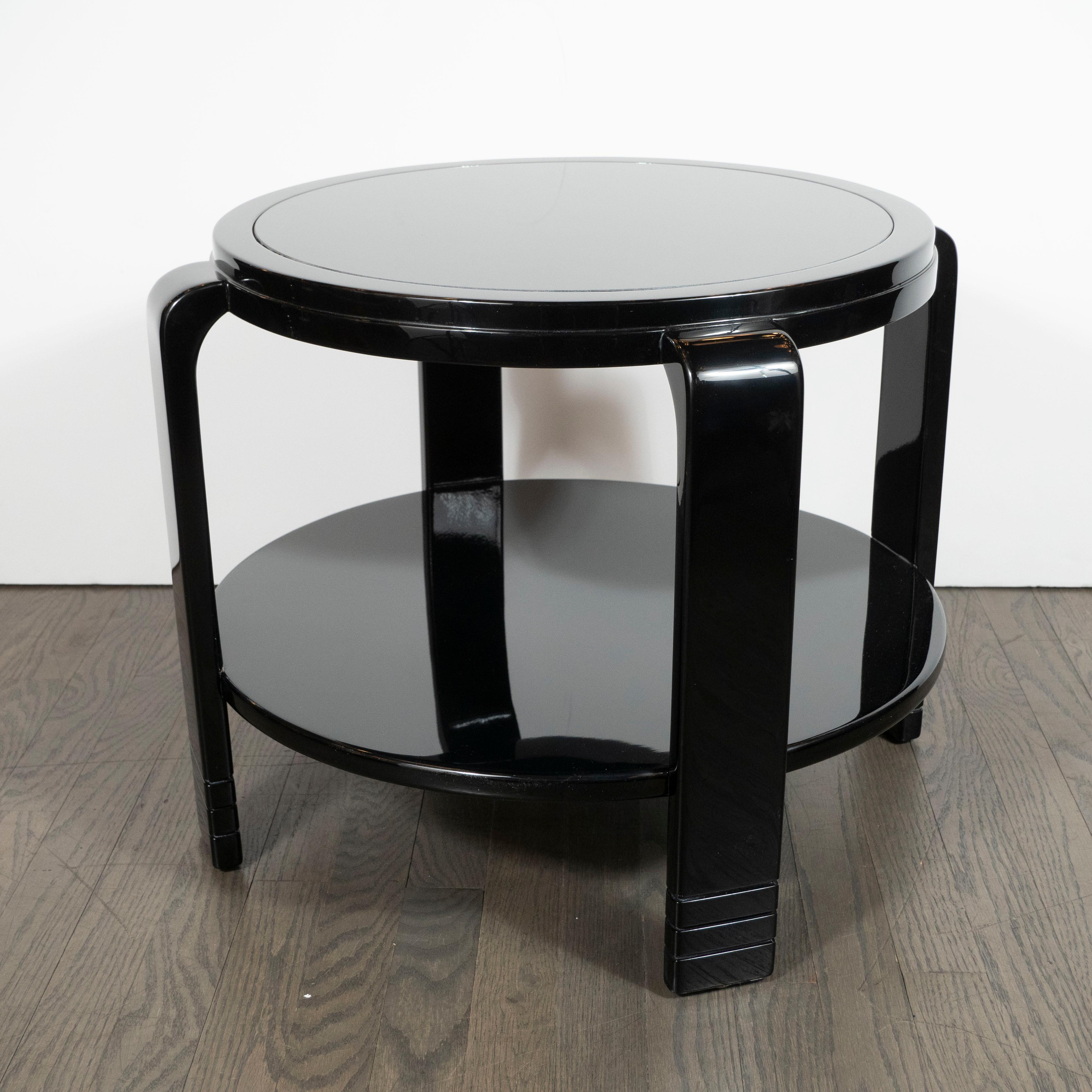 Art Deco Machine Age Streamlined Two-Tier Black Lacquer and Vitrolite ...