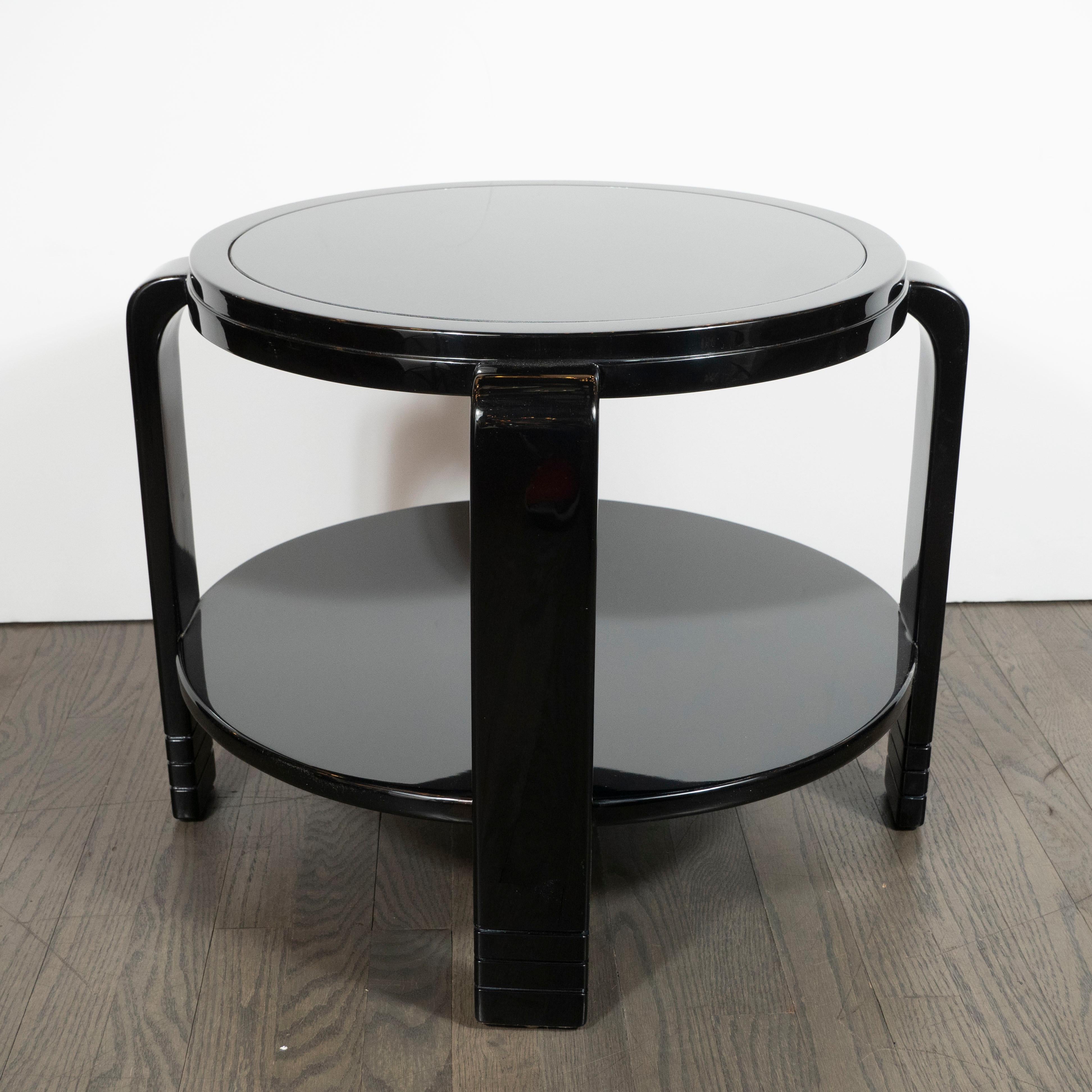 Art Deco Machine Age Streamlined Two-Tier Black Lacquer and Vitrolite ...