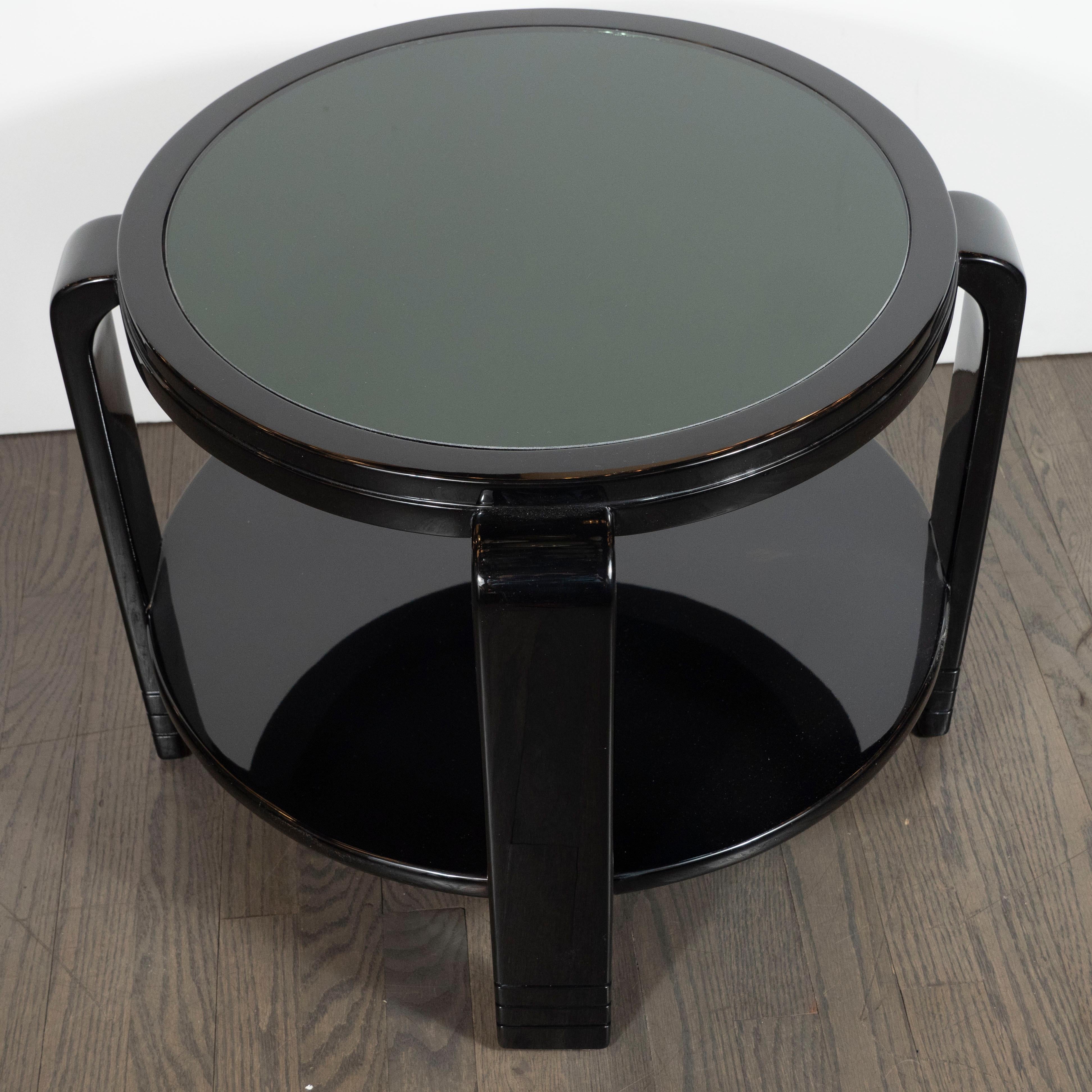 Art Deco Machine Age Streamlined Two-Tier Black Lacquer and Vitrolite ...
