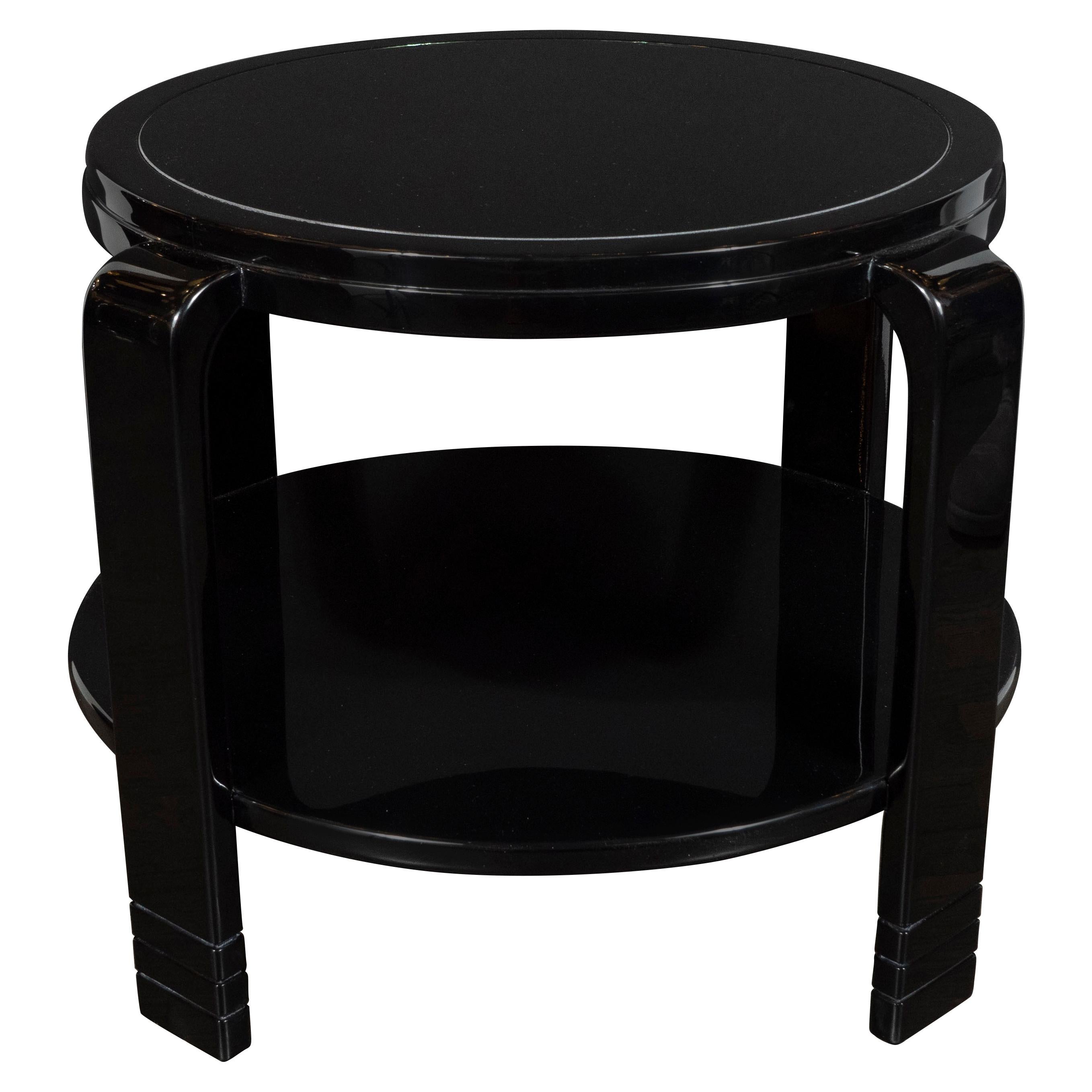 Art Deco Machine Age Streamlined Two-Tier Black Lacquer and Vitrolite ...
