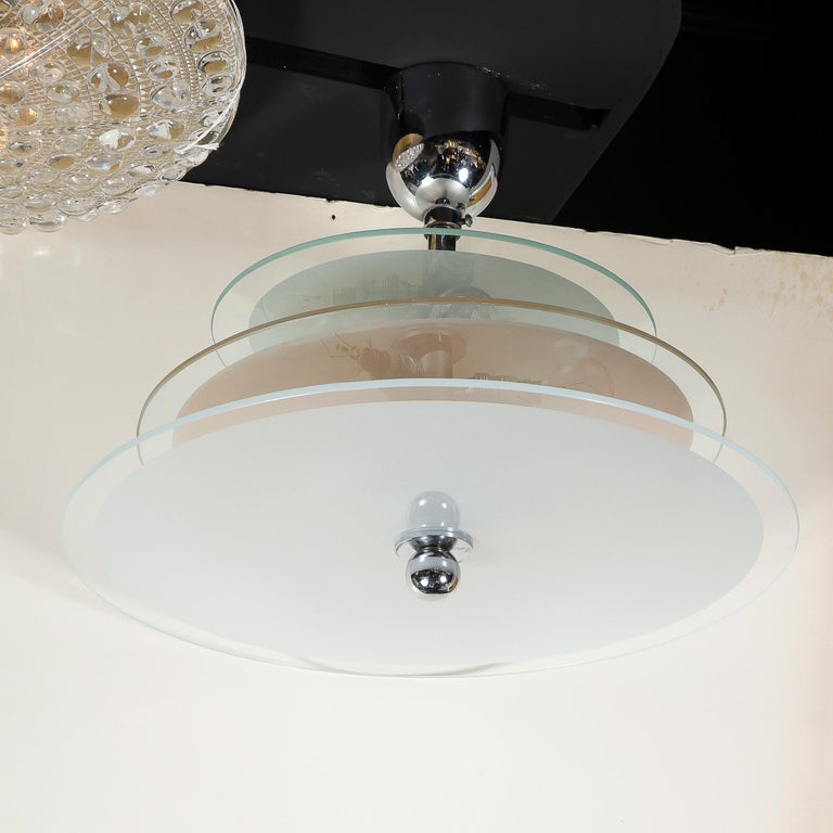 Art Deco Machine Age Three-Tier Chandelier in Frosted Copper and Glass ...