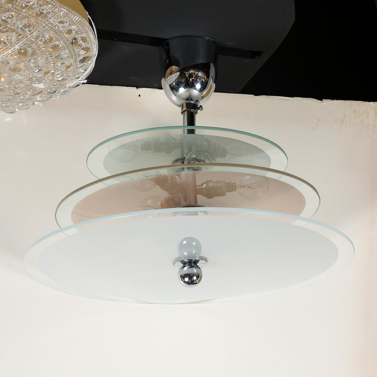 Art Deco Machine Age Three-Tier Chandelier in Frosted Copper and Glass ...