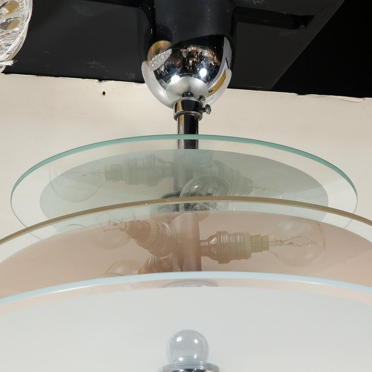 Art Deco Machine Age Three-Tier Chandelier in Frosted Copper and Glass ...