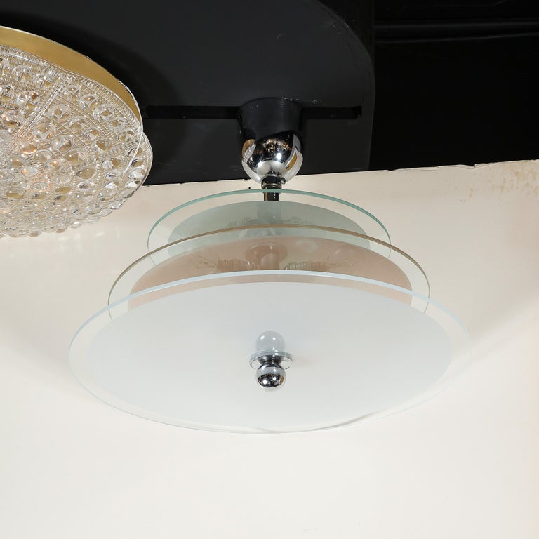 Art Deco Machine Age Three-Tier Chandelier in Frosted Copper and Glass ...