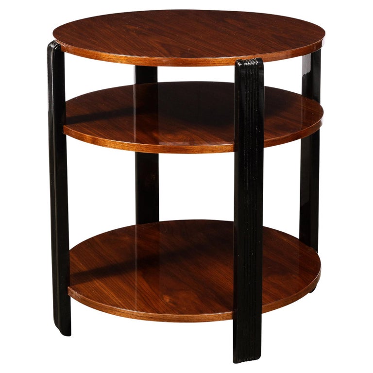 Art Deco Machine Age Three-Tier Occasional Table w/ Fluted Black ...
