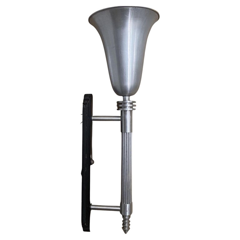 Art Deco Machine Age Wall Chrome Sconce W/ Spun Aluminum Torchiere ...