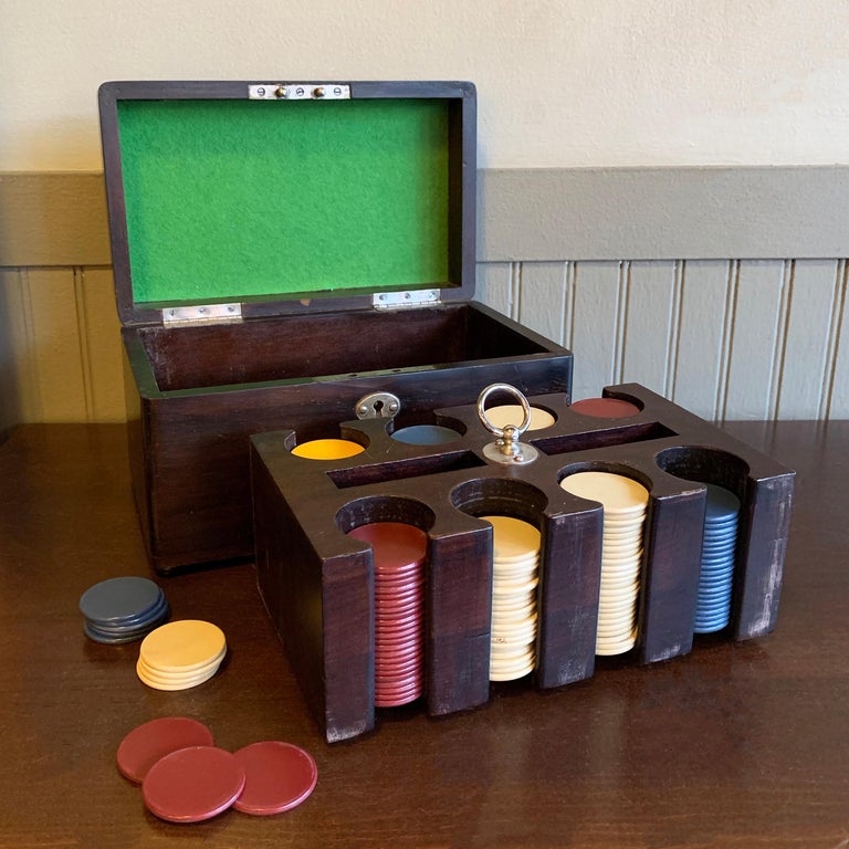 Art Deco Mahogany Boxed Poker Chip Set at 1stDibs | art deco poker chips