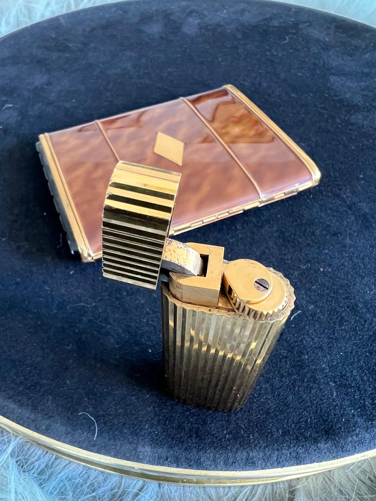 Art Deco Marathon Cigarette Case and Cartier Lighter Gift Set For Sale ...