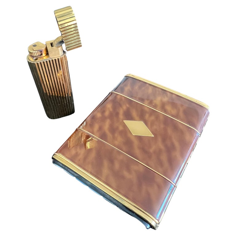 Art Deco Marathon Cigarette Case and Cartier Lighter Gift Set For Sale ...