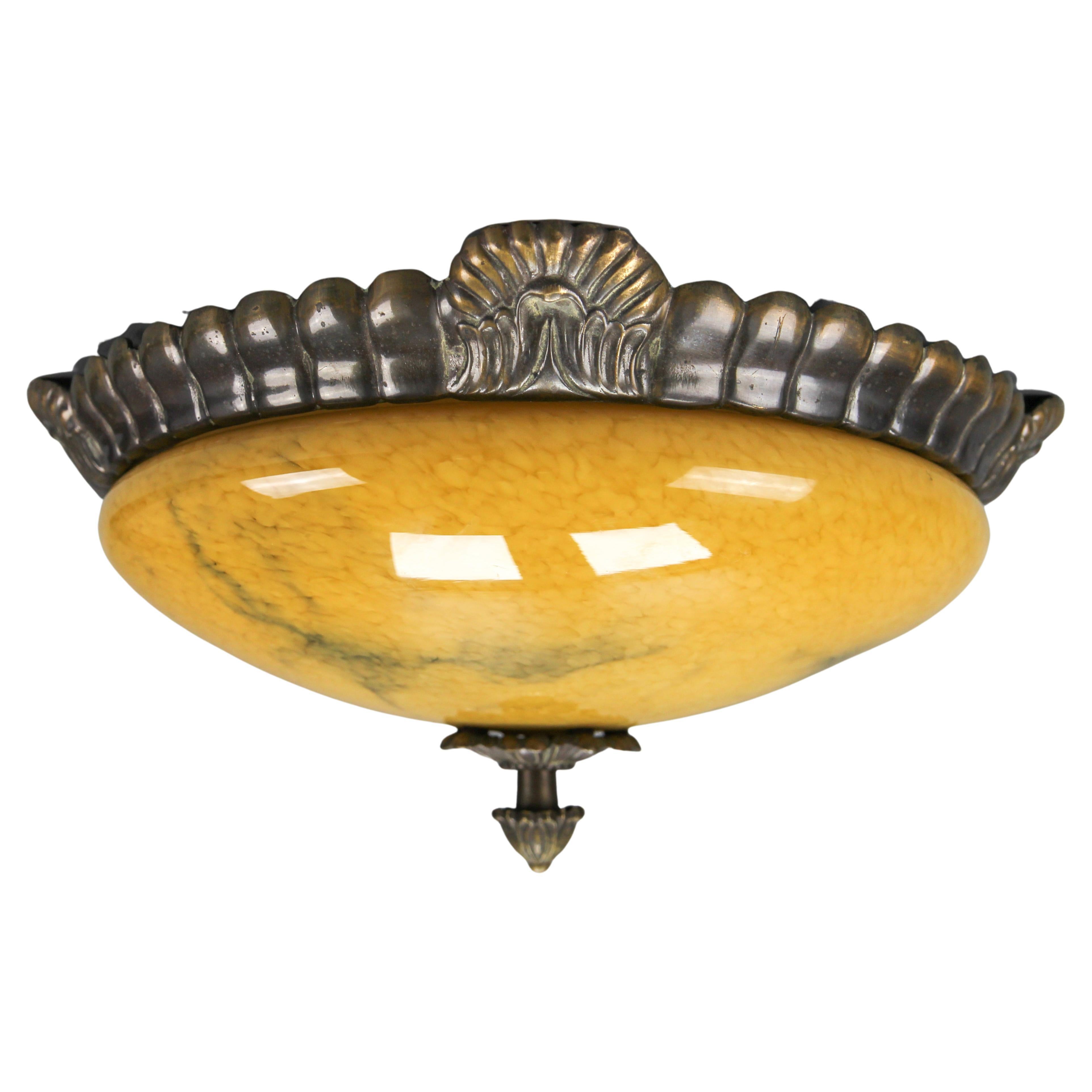 Art Deco Marbled Amber Color Glass and Brass Pendant Light For Sale at ...