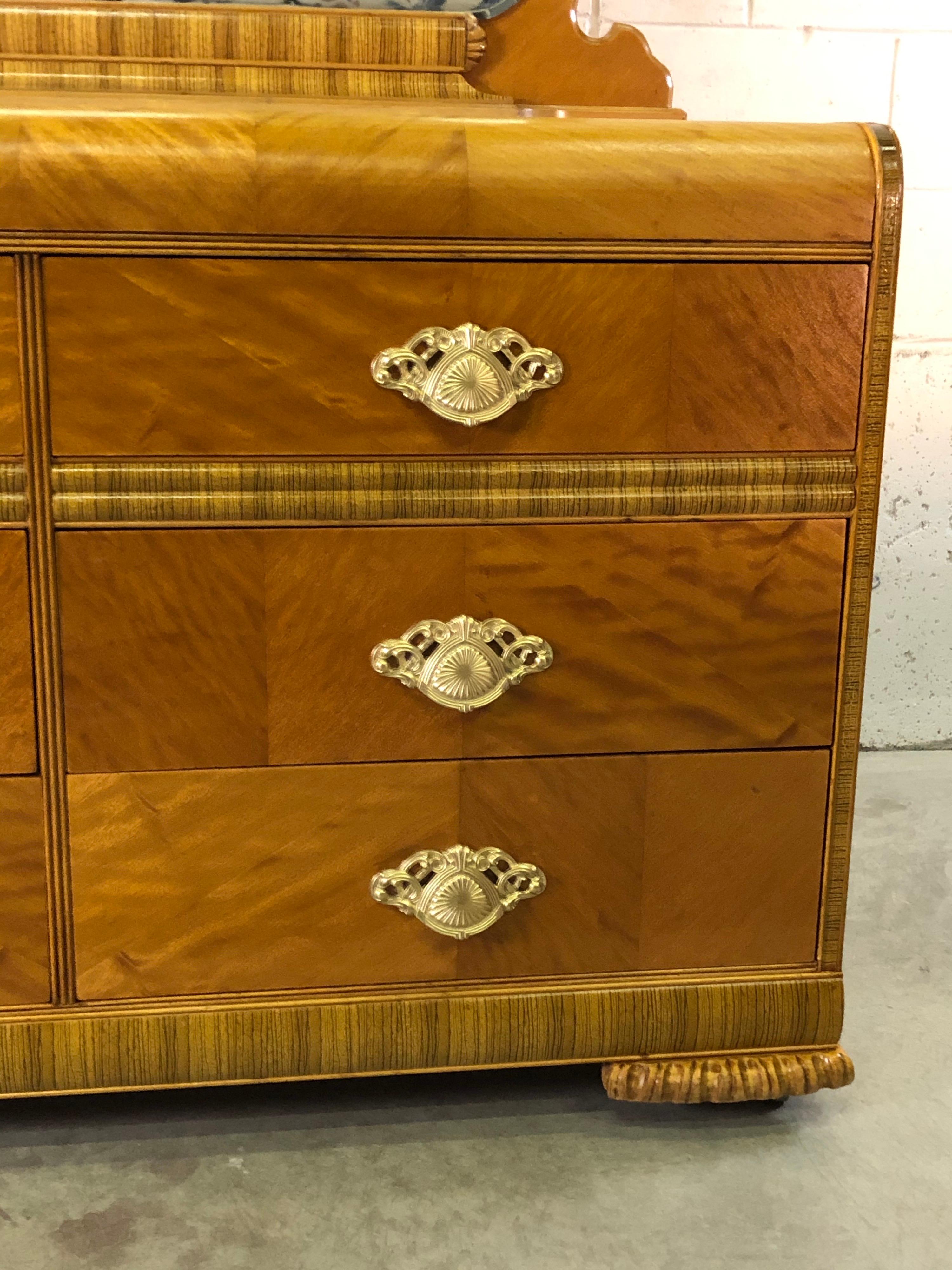 Art Deco Matchbook Veneer Dresser and Mirror with Zebra Wood Accents at ...