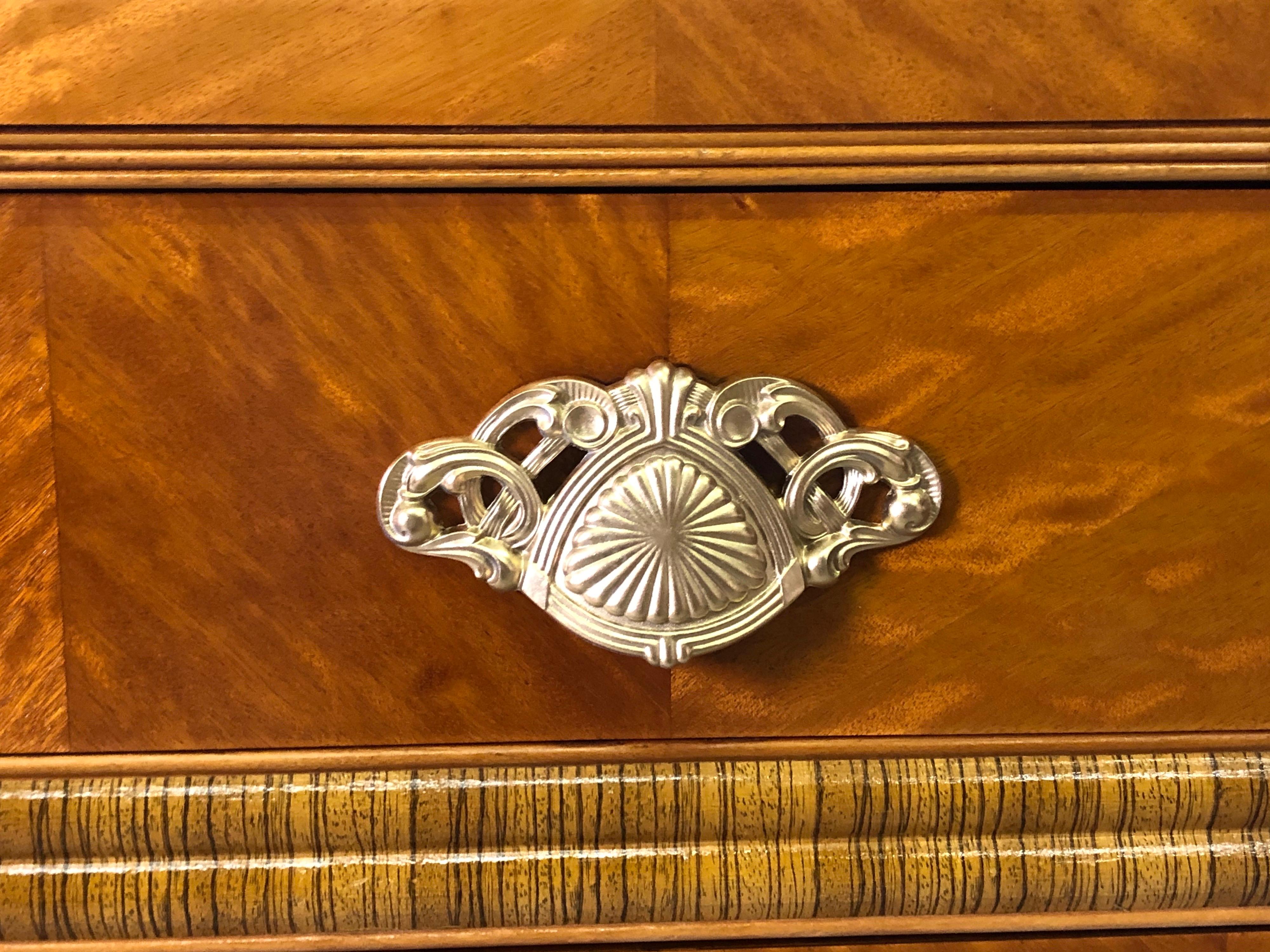Art Deco Matchbook Veneer Dresser and Mirror with Zebra Wood Accents at ...