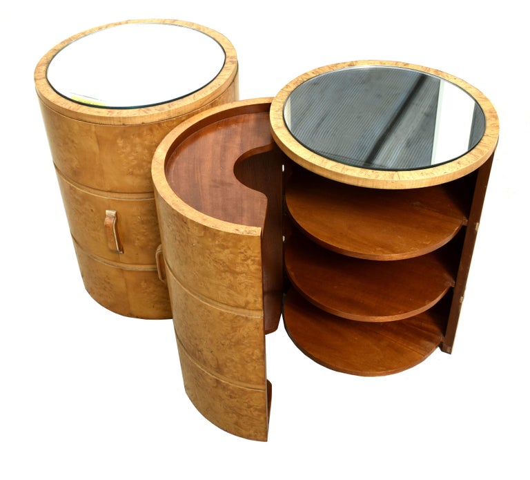 Art Deco Matching Blonde Pair of Circular Drum Shaped Bedside Cabinets ...