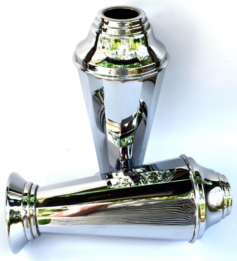Art Deco Matching Pair Of Chrome Vases, circa 1930 For Sale at 1stDibs