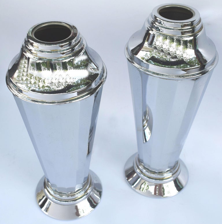 Art Deco Matching Pair Of Chrome Vases, circa 1930 For Sale at 1stDibs