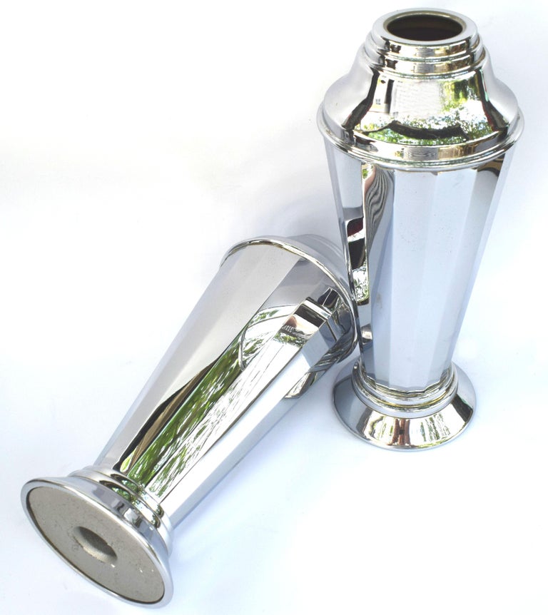 Art Deco Matching Pair Of Chrome Vases, circa 1930 For Sale at 1stDibs