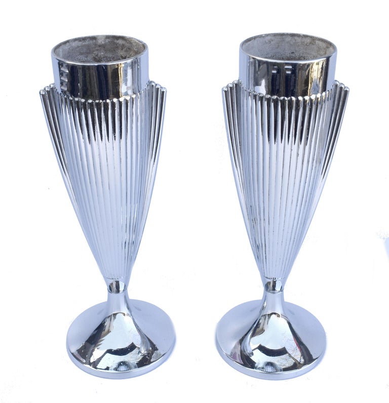Art Deco Matching Pair of Chrome Vases, England, c1930 For Sale at ...