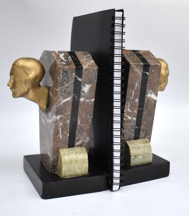Art Deco Matching Pair of Figural Bookends, Marble, c1930's For Sale at ...