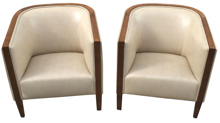 Art Deco Matching Pair of Original Leather Club Arm Chairs, England ...