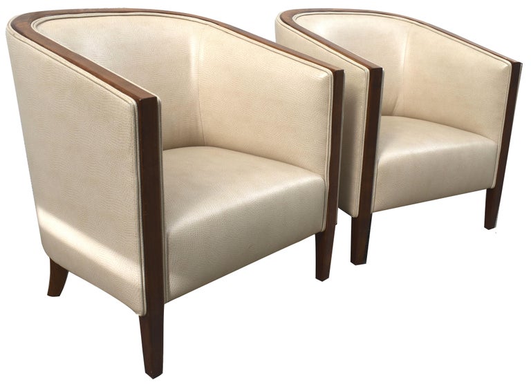 Art Deco Matching Pair of Original Leather Club Arm Chairs, England ...