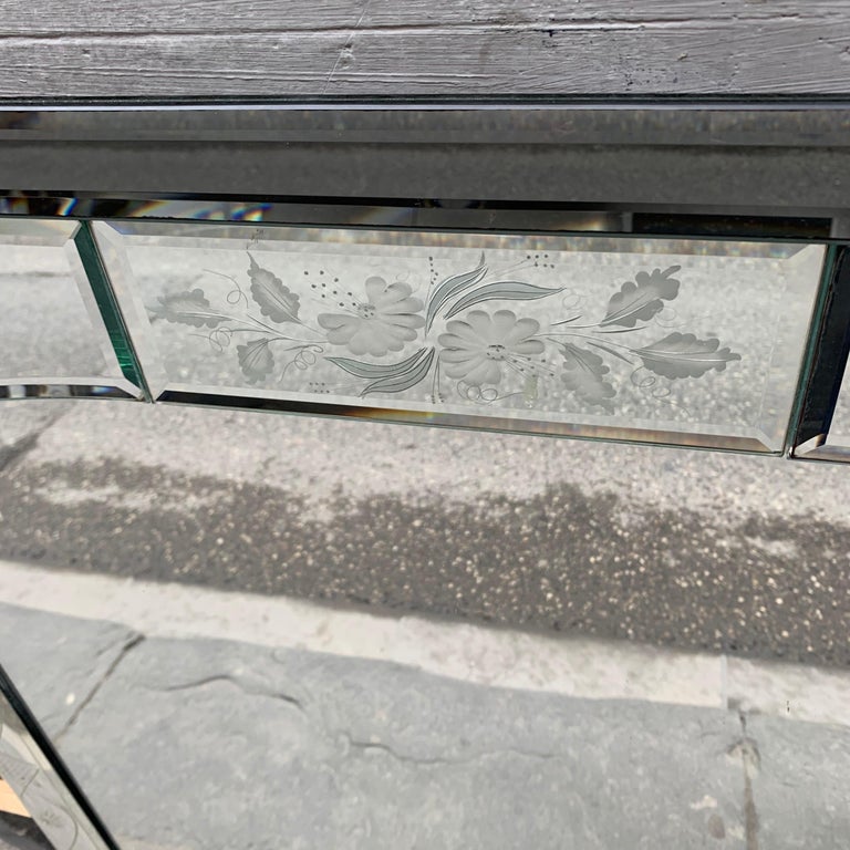 Art Deco Mercury Ground Glass Mirror with Engravings, 1940s at 1stDibs