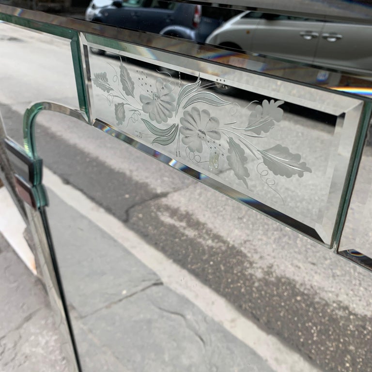 Art Deco Mercury Ground Glass Mirror with Engravings, 1940s For Sale at ...