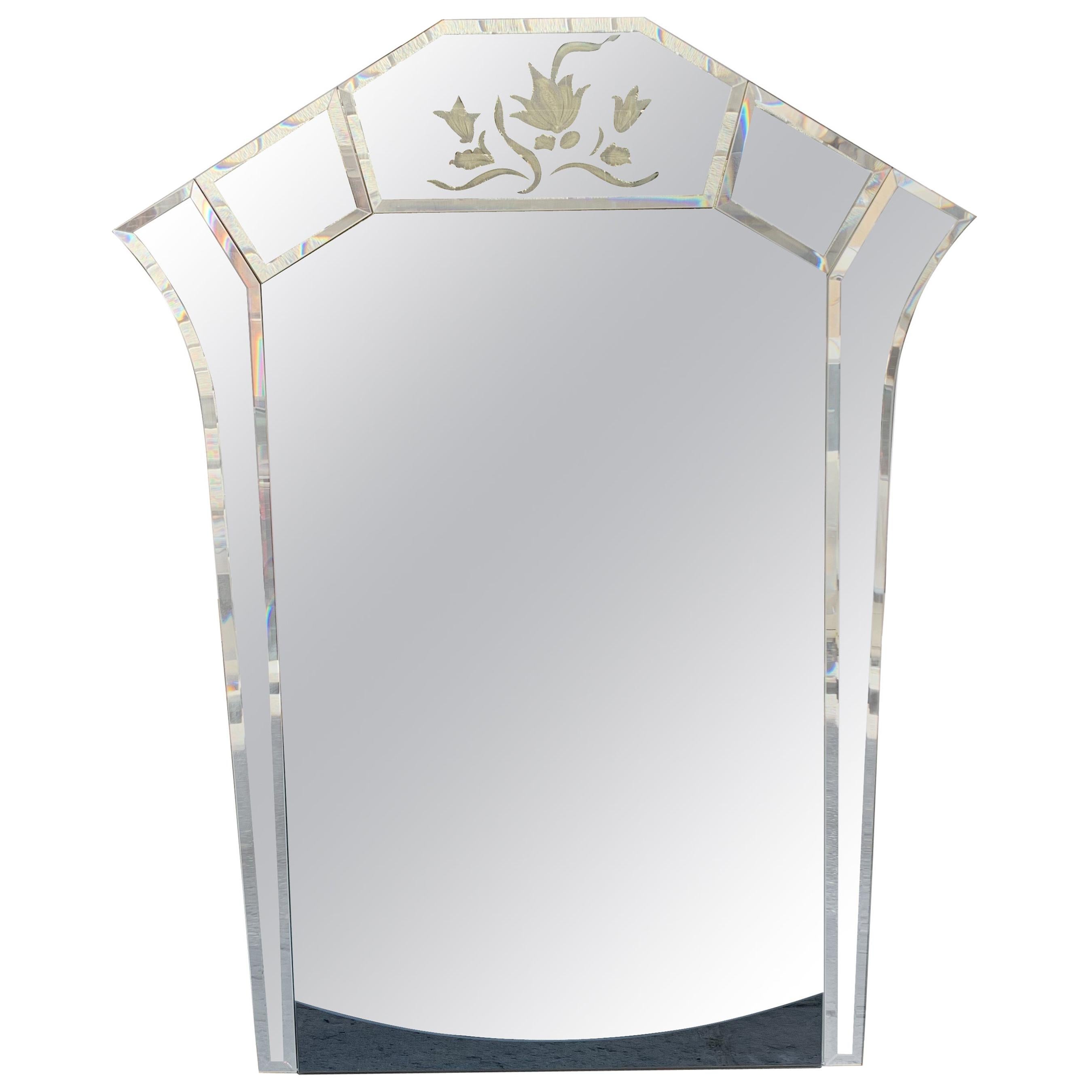 Art Deco Mercury Ground Glass Mirror with Engravings, 1940s For Sale at ...