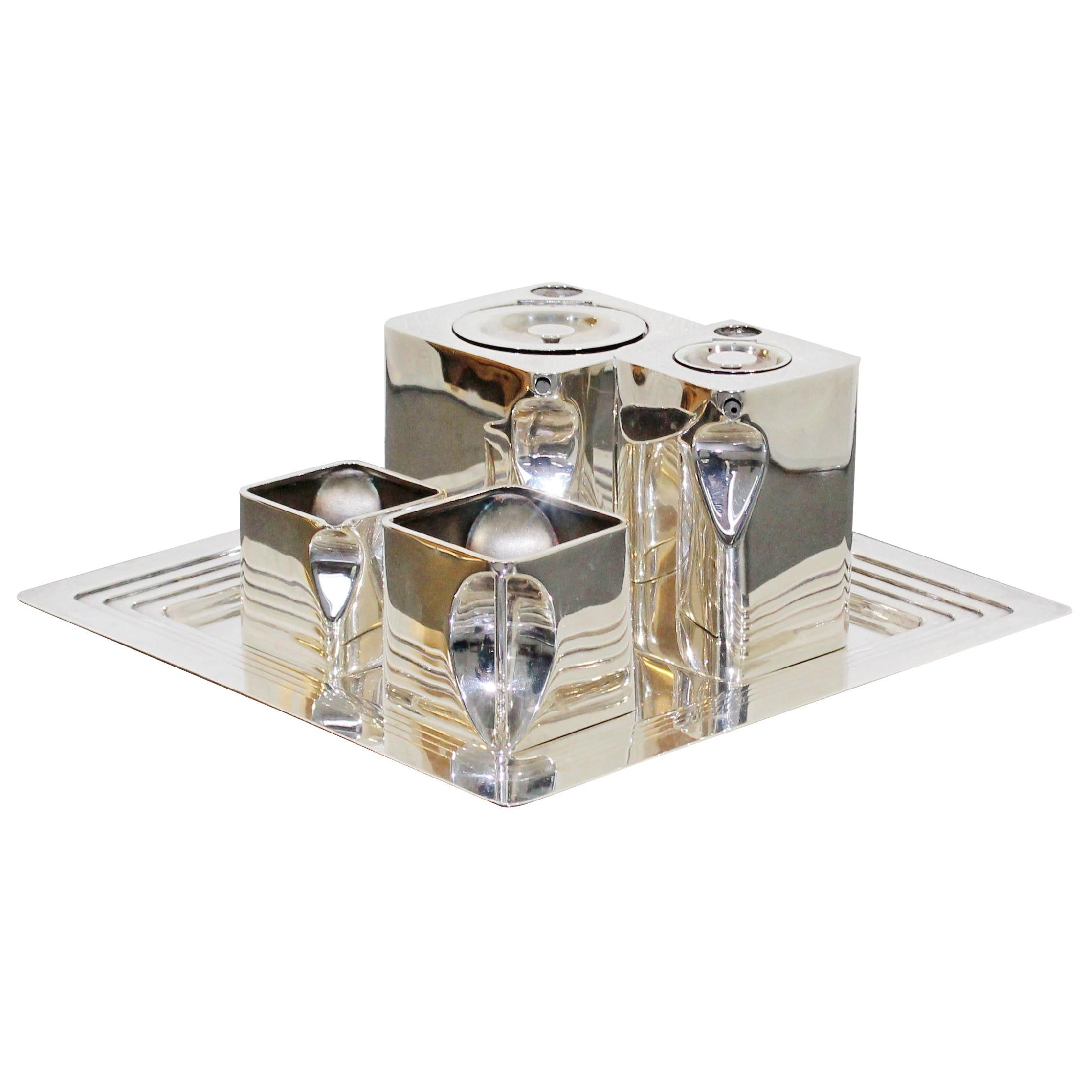 Art Deco Metal 5-Piece Cube Tea Pot Set Stamped Made in England 1917 at ...