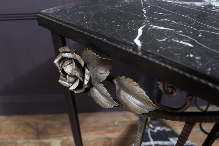 Art Deco Metal and Marble Console Hall Table For Sale at 1stDibs