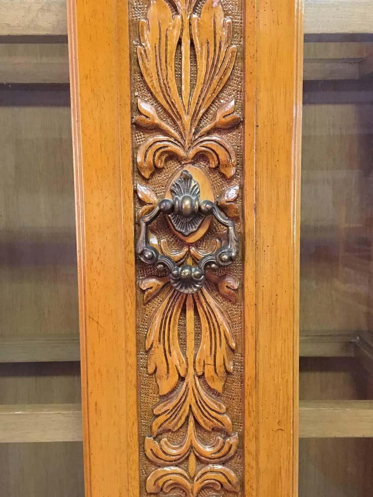 Art Deco Mid Century Wood Carved Display China Cabinet For Sale at 1stDibs
