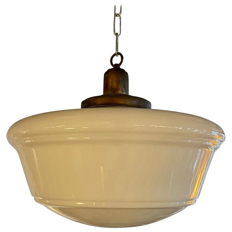 Art Deco Milk Glass and Brass Library Pendant Light at 1stDibs