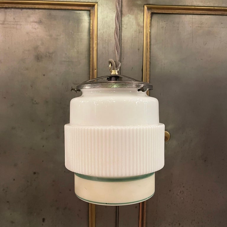 Art Deco Milk Glass Layer Cake Pendant Light For Sale at 1stDibs