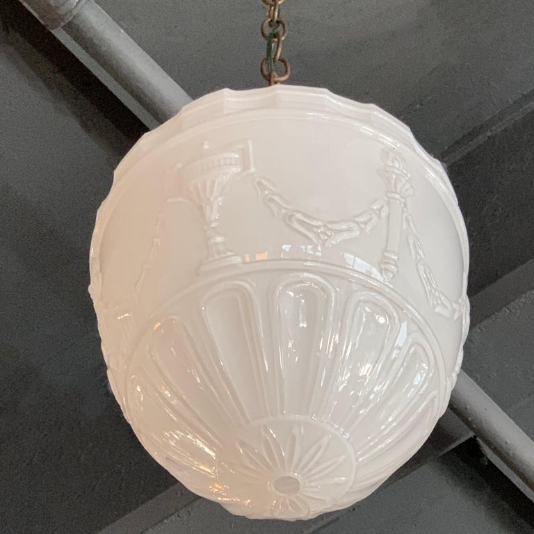 Early 20th Century Milk Glass Library Pendant Light at 1stDibs