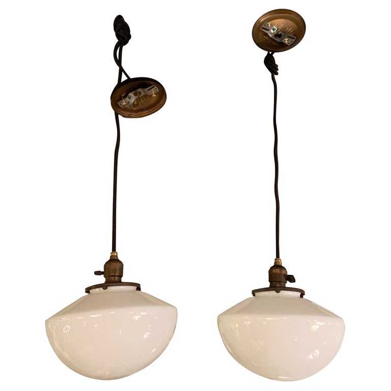 Art Deco Milk Glass Library Pendant Lights at 1stDibs